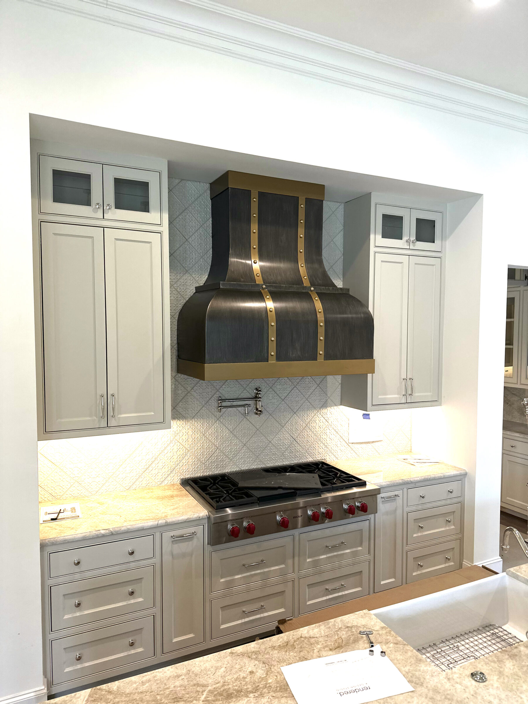 Custom Vent Hood with Brass Trim - AGF Custom Metal Concepts